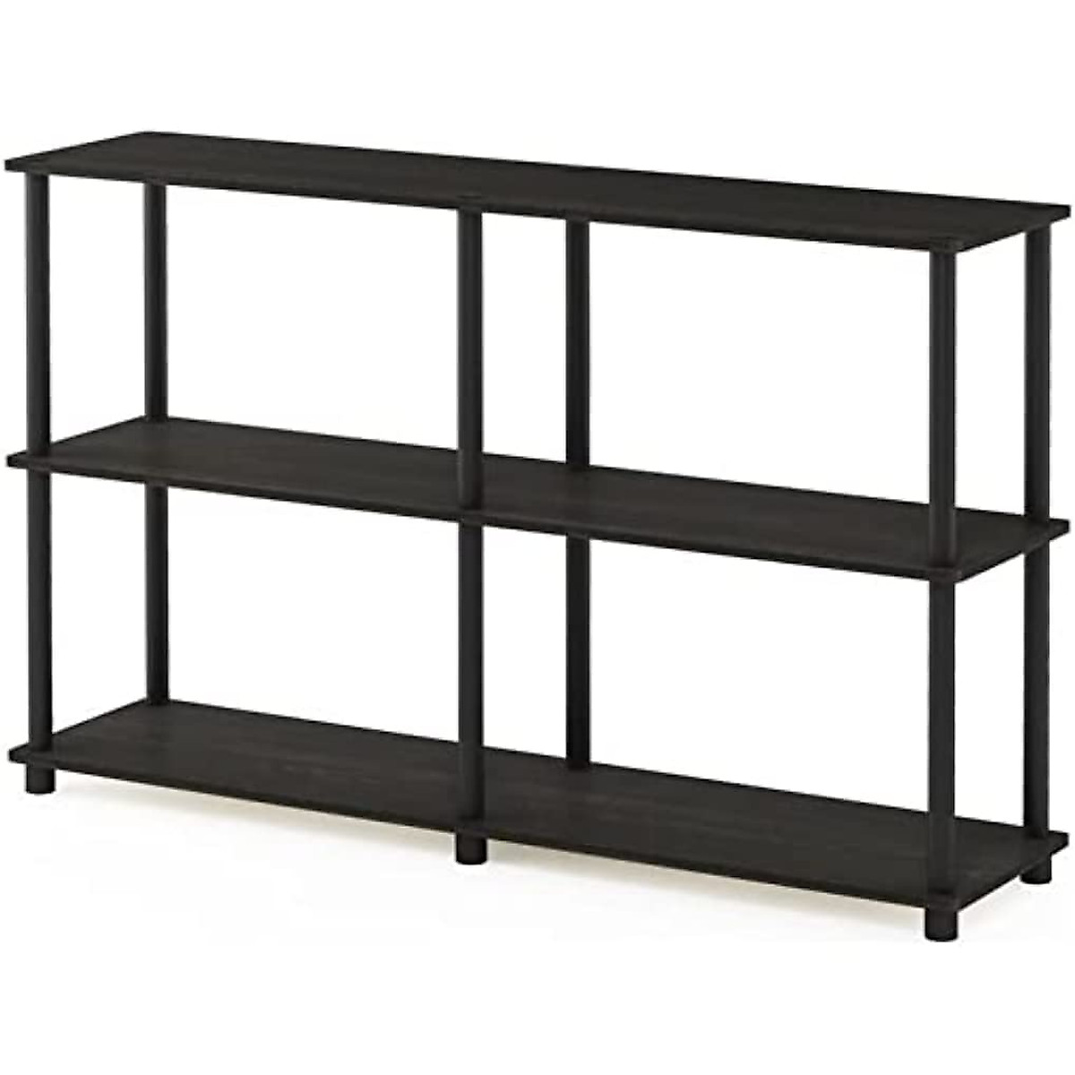 Furinno Turn-N-Tube 3-Tier Double Size Storage Display Rack, Espresso/Black & Turn-N-Tube 4-Tier Multipurpose Shelf Display Rack, Square Tube, Espresso/Black, Plastic Pole 2 x 2