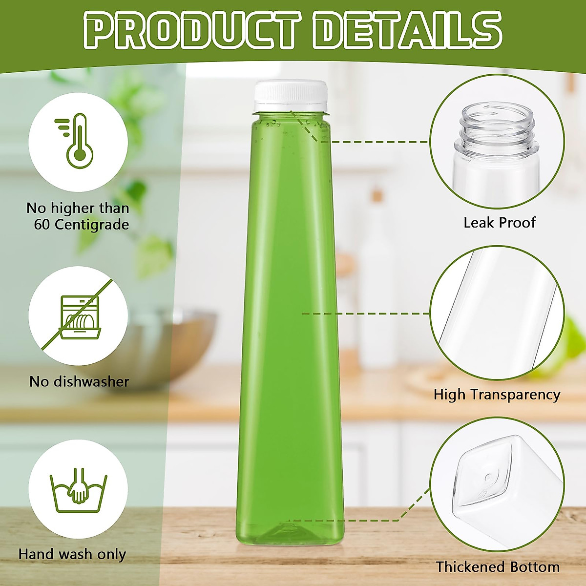 Tanlade 200 Pcs 16 oz Plastic Juice Bottles Bulk with Tamper Evident Lids Empty PET Reusable Beverage Container Clear Disposable Back to School Drink Water Bottles for Smoothie Tea Milk (White Lid)