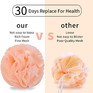 FARMOGA Bath Loofah Sponge Body Scrubber Shower Sponge Exfoliating Mesh Pouf Shower Ball Bath Sponges for Women and Men Bathing Accessories (4Pack 50G Colorful)