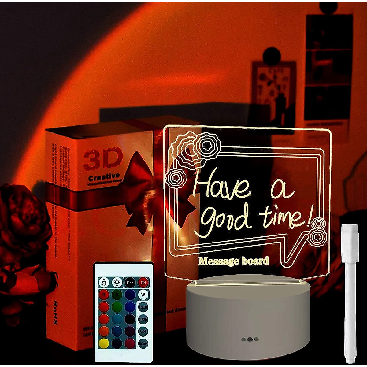 Gifts for Adults Kids, Personalized DIY Message Board Night Light,USB Powered Table Lamp with Erasable Pen and Remote Control, Office Room Desktop Decoration, Gifts for Wedding Anniversary Birthdays