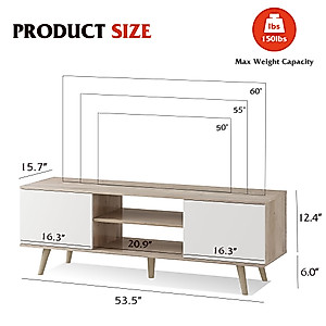 WLIVE TV Stand for 55 60 inch TV, Boho Entertainment Center with Storage Cabinets, TV Console for Living Room Decor, Greige White
