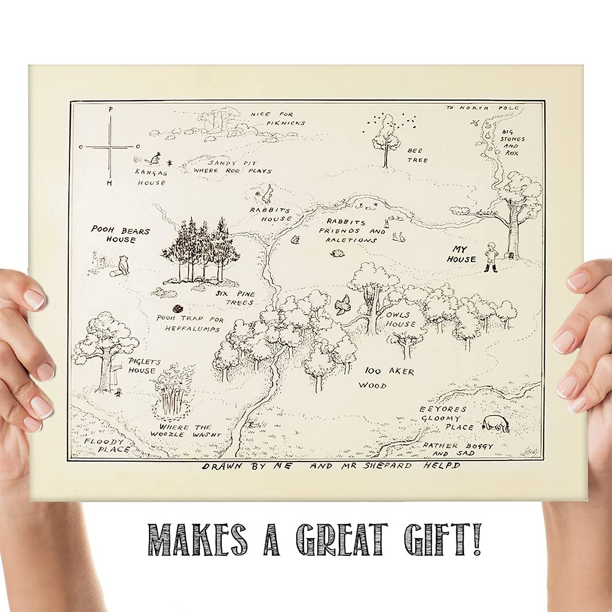 Classic Winnie the Pooh Decorations - Map of The Hundred Acre Wood - 11x14 Unframed Print - Pooh Bear Art, Classic Winnie the Pooh Nursery Decor, Playroom Pooh Bear Decals, Winnie the Pooh Wall Decor