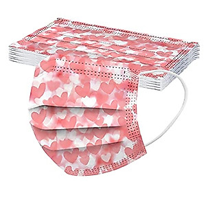 50PC Valentines Disposable Face_Mask for Adult, 3 Ply Breathable Sweet Heart Facemask for Women Men, Holiday Mask with Lip Kiss Design, Pink Black Valentines Facemask for Lovers Holiday Wedding Party