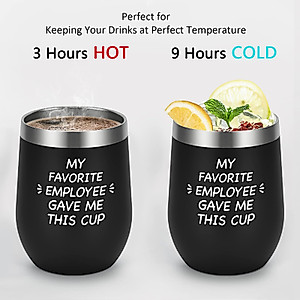 Qtencas Bosses Day Gifts for Boss, My Employee Gave Me This Cup Wine Tumbler for Boss Men Manager Director Employer Coworker, 12 Oz Stainless Steel Insulated Tumbler with Lid, Black