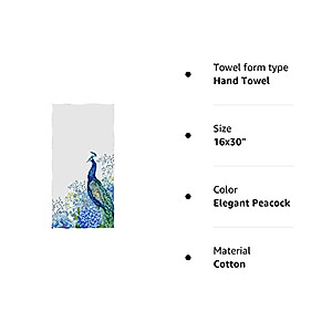 Naanle Beautiful Peacock Flowers Print Soft Bath Towel Large Hand Towels Multipurpose for Bathroom, Hotel, Gym and Spa (16" x 30",White Blue)