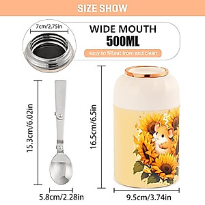 Sunflower Yellow Kids Womens Insulated Food Jar Containers with Spoon 17oz/500ml Container To Keep Food Hot Stainless Steel Vacuum Wide Mouth Lunch Boxes for Lunch Accessories