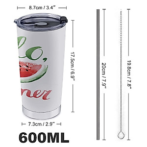 GemGam Cute Watermelon Watercolor Insulated Tumbler with Lid Stainless Steel Travel Mug 20oz Coffee Mug Spill Proof Hello Summer Double Wall Vacuum Insulated Water Bottle