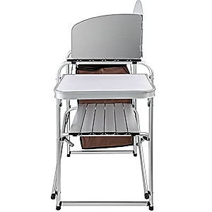 VEVOR Camping Kitchen Table, Aluminum Portable Folding Camp Cook Station with Windscreen, Cupboard, Storage Organizer, Carrying Bag, Quick Installation for Outdoor Picnic Beach BBQ RV Traveling, Brown