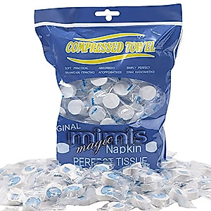 HI FINE CARE Compressed Towels Portable Disposable Compressed Cotton Coin Tissue Towel for Travel, Camping, Hiking, Sport, Beauty Salon, Home Hand Wipes 100Pcs (8.6in×9in)