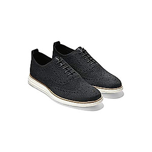 Cole Haan Men&#039;s Original Grand Knit Wing TIP II Sneaker, BLACK/IVORY, 9 M US