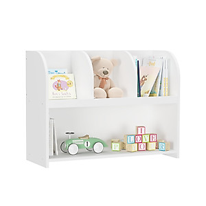 FAMIKITO Kids Bookcase with 4 Compartments, Wood Kids Shelf, Storage Cabinet Organizer