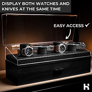 Watch & Pocket Knife Display Case – Switch Up Your Display with the Modular Pillars – Comes with Vegan Leather Padding and 4 Extra Pillars – The Combo Deck Pro – Lifetime Assarance Included