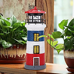 Rotating Lighthouse Light, Waterproof Easy to Install Solar Lighthouse, Soft Comfortable Light Automatic Rotating Light Garden for Home(Red Blue White)