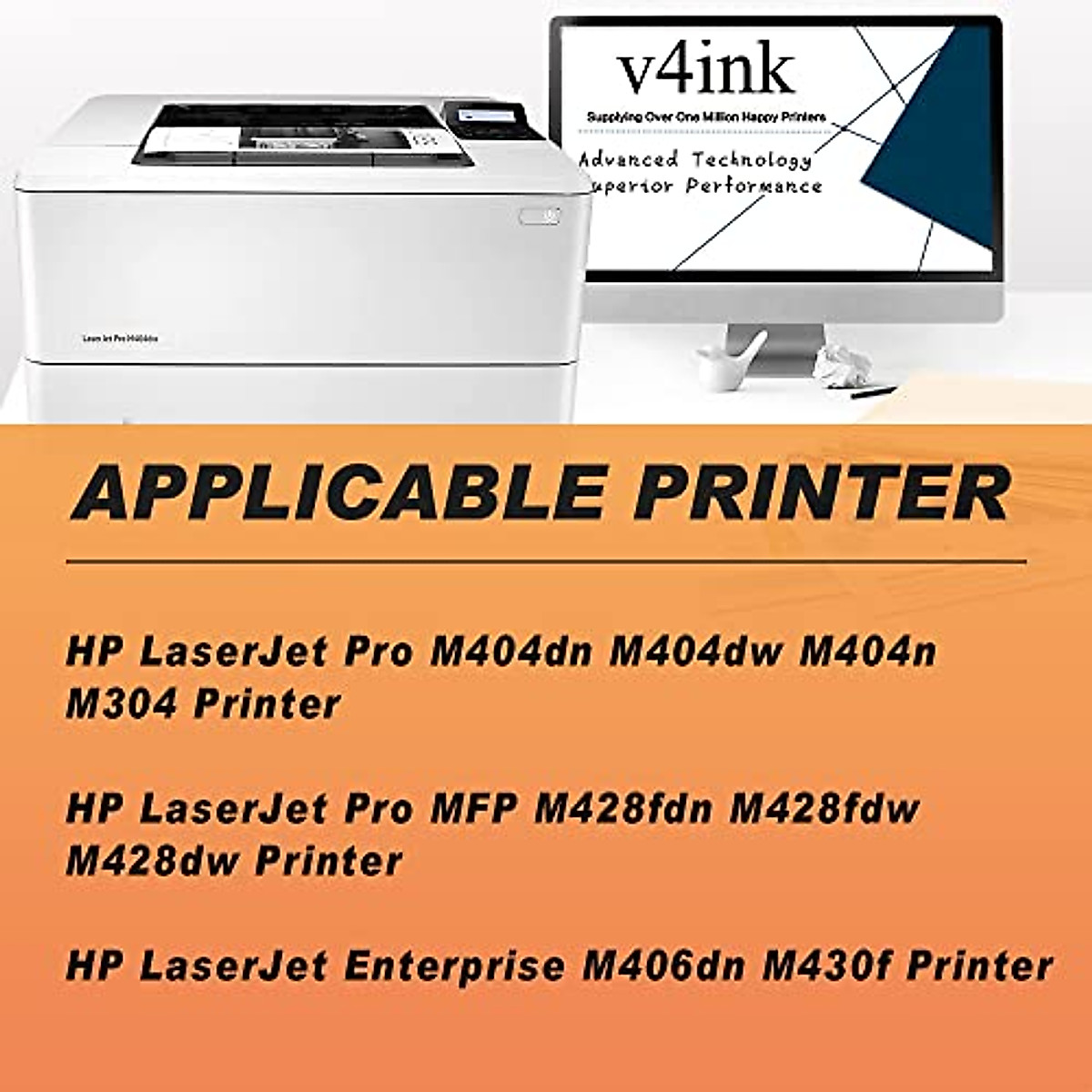 V4INK Compatible 58A Toner Cartridge NO-CHIP Replacement for HP 58A 58X CF258A Toner for HP Pro M404dn M404dw M404n MFP M428fdw M428fdn M428dw M430F M406DN M304 M404 M428 Printer (OEM CHIP NEEDED)