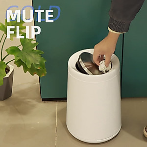 BRIEFHUMAN Household Swing White Bathroom Trash Can，Brushed Stainless Steel，10 L/3 Gallen，Garbage Can with Flipping Lid， for Indoor or Commercial Use, Kitchen,Modern，Living Room,Bedroom