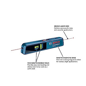Bosch GLL1P 65ft Combination Point and Line Laser Level for Horizontal, Vertical or Angular Leveling Applications, Black