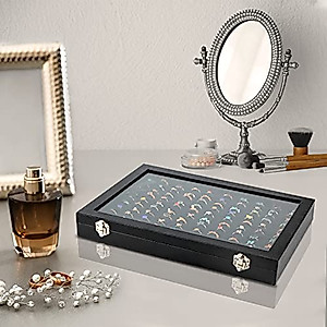 Bivisen Ring Display Case Organizer Box with Transparent Lid, 100 Slots Ring Storage Display Box Case Tray Holder PU Leather Black
