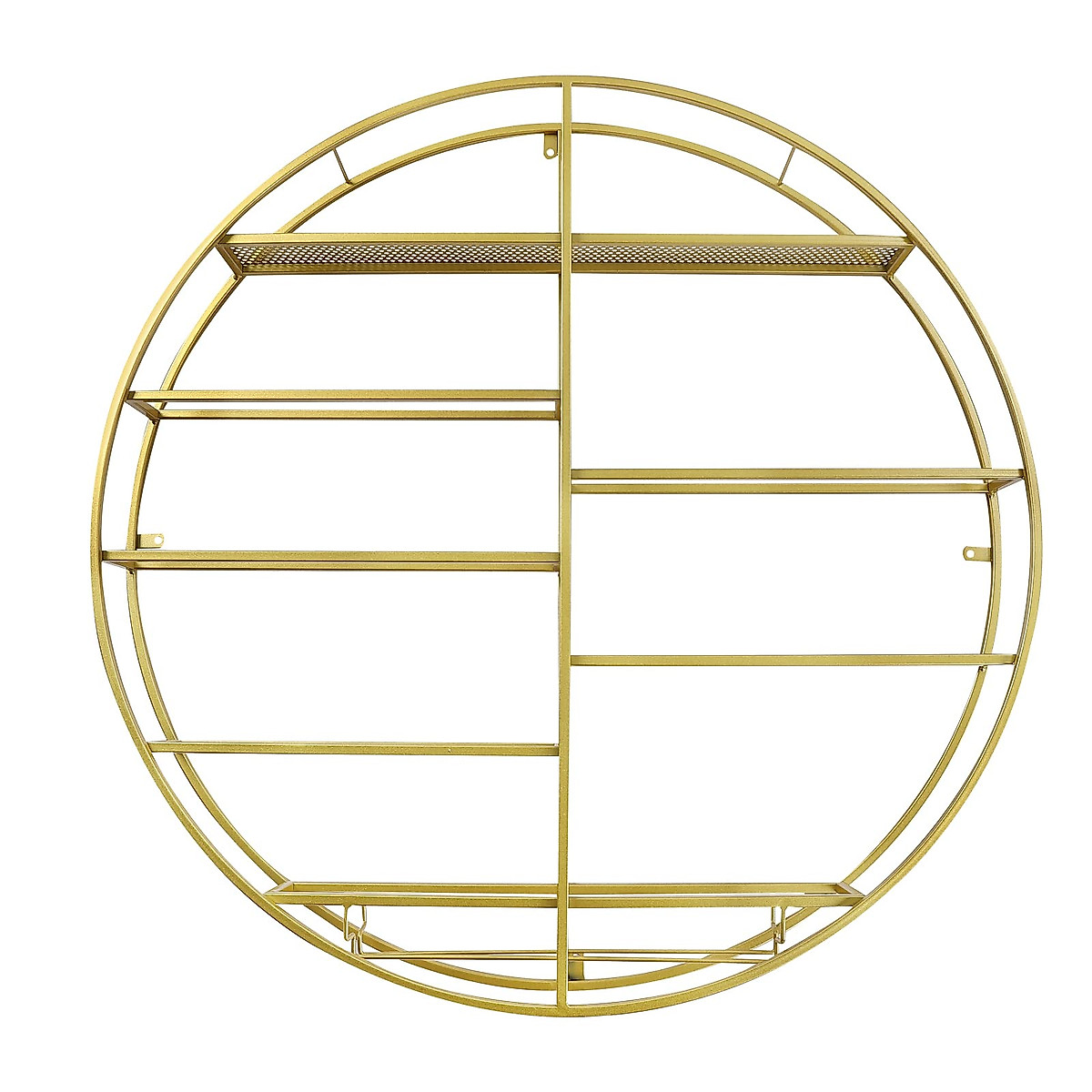 Headery 7 Tier Round Iron Wall Wine Bottle Holder, Wine Storage and Display Rack,Bar Liquor Shelves Shelf with 4 Glass Holder for Kitchen, Party, Bar, Dining Room(Black/Gold (Gold)