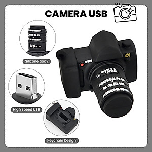 Novelty Cute Cartoon USB 2.0 Flash Drive Data Storage Memory Stick Camera Shape USB Stick Pendrive Gift (16GB, Camera Black)