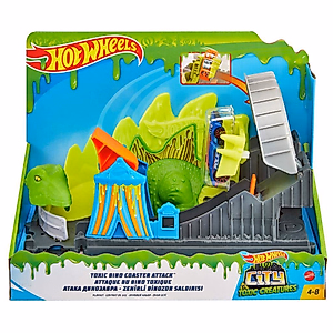 Hot Wheels Dino Coaster Attack Playset with Roller Coaster, Stegosaurus Dinosaur Challenge & One 1:64 Scale Vehicle for Kids 4 to 8 Years Old, Connects to Other Sets