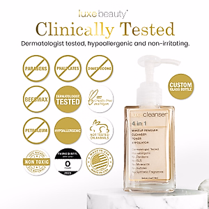 Luxe Cleanser All-in-One Hypoallergenic Face Cleanser + Natural Makeup Remover Face Wash + Exfoliator for All Skin Types – No Parabens, No Silicones – W/ Organic Botanicals: Thyme, Pineapple & Papaya