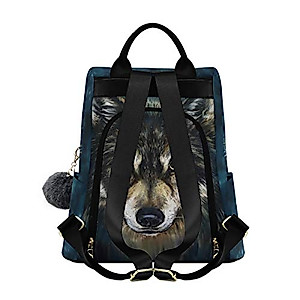 ALAZA Animal Wolf Art Painting Backpack with Keychain for Woman Ladies