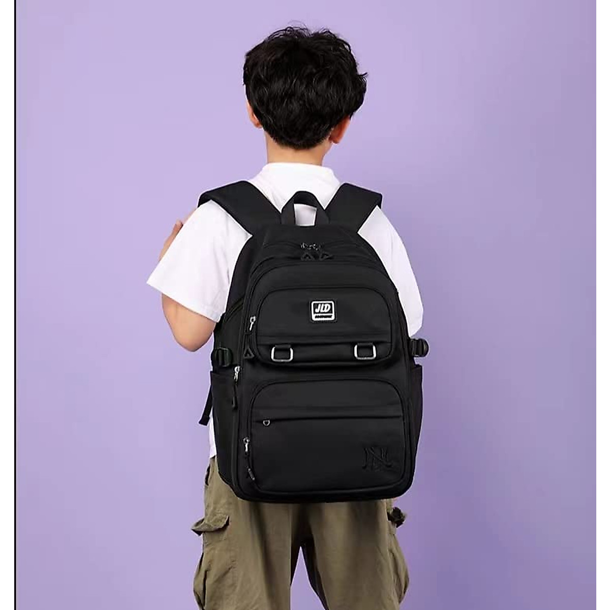 AONUOWE Kawaii Aesthetic School Bag Large Capacity Cute Back to School Backpack for Boys and Girls in 5 Colors (Black)