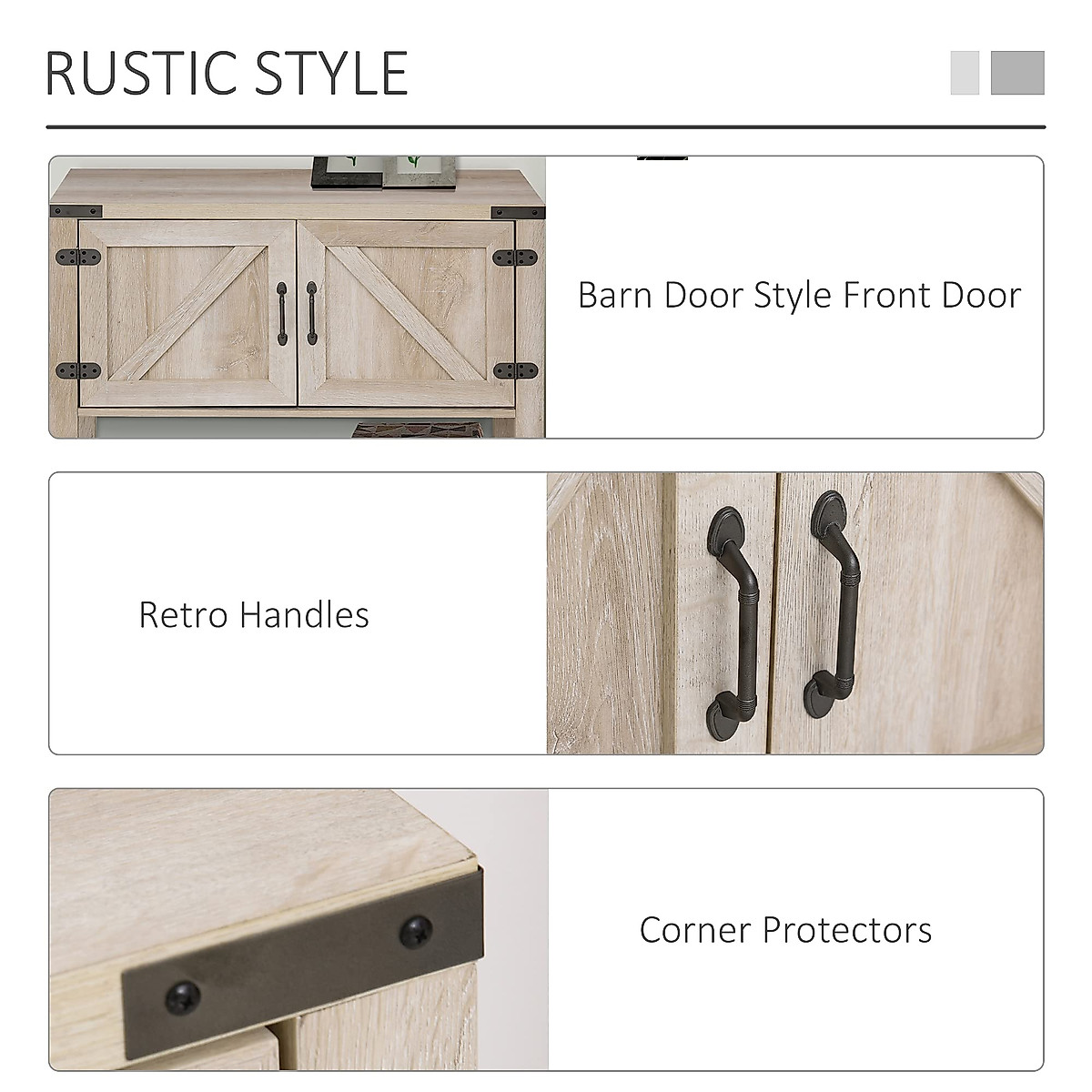 HOMCOM Farmhouse Double Door Coffee Bar Cabinet, Sideboard Buffet Cabinet, Kitchen Cabinet with Bottom Shelf for Entryway, Living Room, Oak