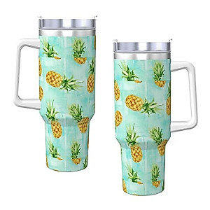 HULIBIN Green pineapple. Print Double Deck Stainless Steel Travel Coffee Cup With Lid 40 Oz Ice Bully Cup