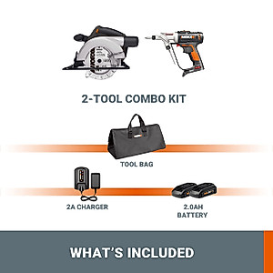 WORX 20V Cordless Switchdriver+Circular Saw WX957L 2-in-1 Drill & Driver and electric saw, Power Tool Combo Kit 2 * 2.0Ah Batteries & Charger Included