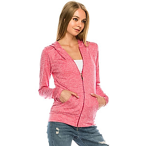 Eevee Women’s Full Zip Hoodie - Casual Slim Fit Lightweight Jacket Long Sleeve Sweater Activewear Yoga Running Hooded Sweatshirt ASJ-4001 ActFuchsia L