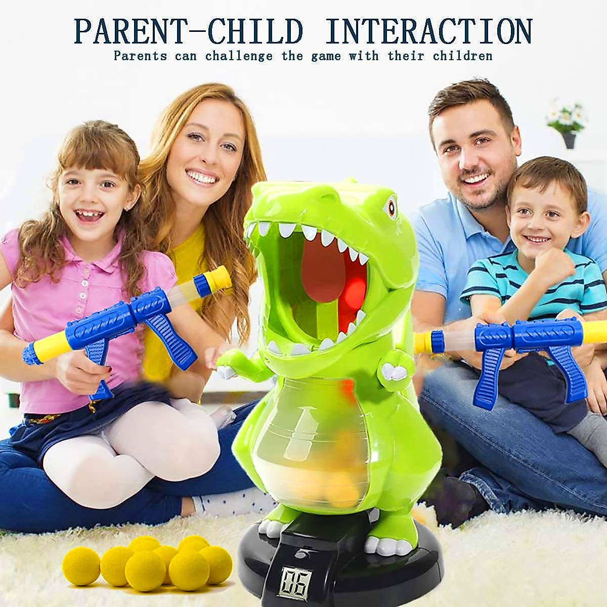 TFSeven Dinosaur Shooting Toys for Kids, Target Shooting Battle Games with LCD Score Record and 2 Air Pump Guns and 24 Soft Foam Bullets Interactive Target Practice Toys Gift for Boys and Girls