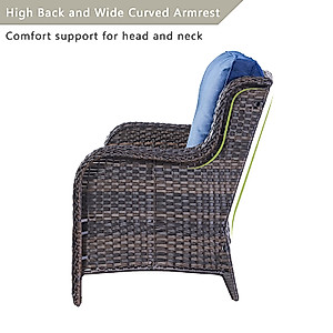 Patio Loveseat Wicker Outdoor Couch - 2-Seater Rattan Patio Sofa with Deep Seating and Comfortable Cushions for Outside Porch Deck Poolside Balcony(Brown Wicker/Blue Cushion)