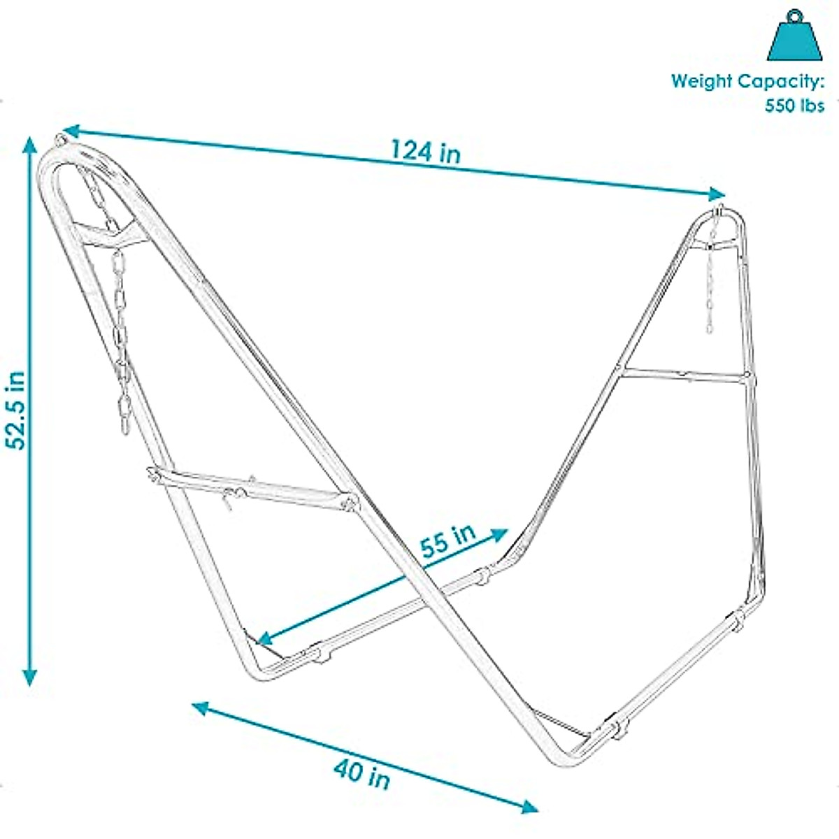 Sunnydaze 550-Pound Capacity Universal Multi-Use Heavy-Duty Steel Hammock Stand - 2-Person - Fits Hammocks 9 to 14 Feet Long - Black