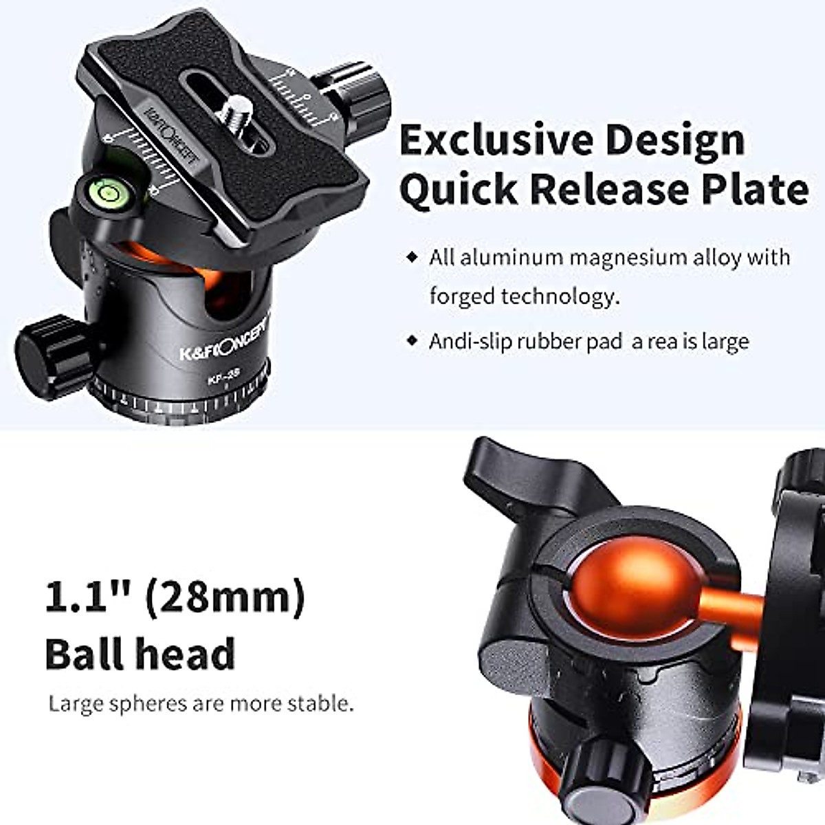 K&F Concept 67 inch Camera Tripod Horizontal Aluminum Tripods Portable Monopod with 360 Degree Ball Head Quick Release Plate for DSLR Cameras T255A4+BH-28L (TM2515T1)