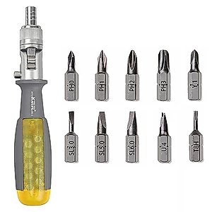 Ratcheting Screwdriver, KER Multi-tool Nut Screw Driver 10 in 1 Magnetic Head, S2 Steel, Industrial Strength , Ratchet Professional Adjustable Repair Tool