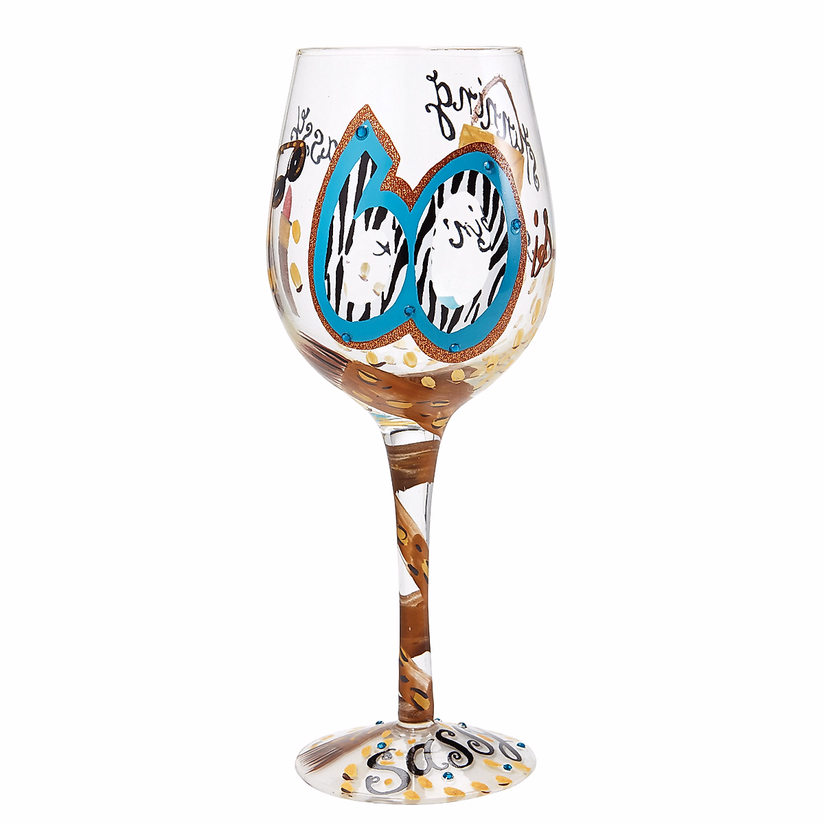 Designs by Lolita “60 and Sassy” Hand-painted Artisan Wine Glass, 15 oz.