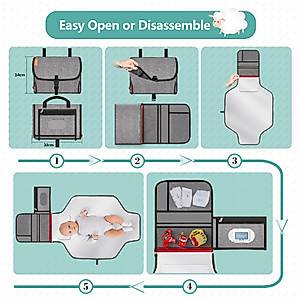 Smart eLf Large Portable Diaper Changing Pad for Newborn, Travel Changing Station with Detachable Waterproof PEVA Mat - Perfect Baby Shower Gifts