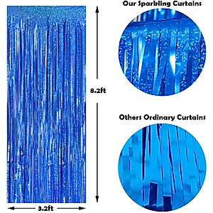 Graduation Party Decorations Navy Blue Yellow 2024/Navy Yellow Blue Graduation Decorations Class of 2024 Foil Fringe Curtains Graduation Backdrop Metallic Foil Curtains for Navy Blue Birthday Party