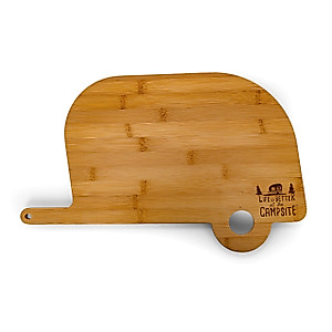Camco Life is Better at The Campsite Retro RV Shaped Bamboo Wood Cutting Board for Food Prep-Doesn't Dull Knives, Resists Moisture (53089)