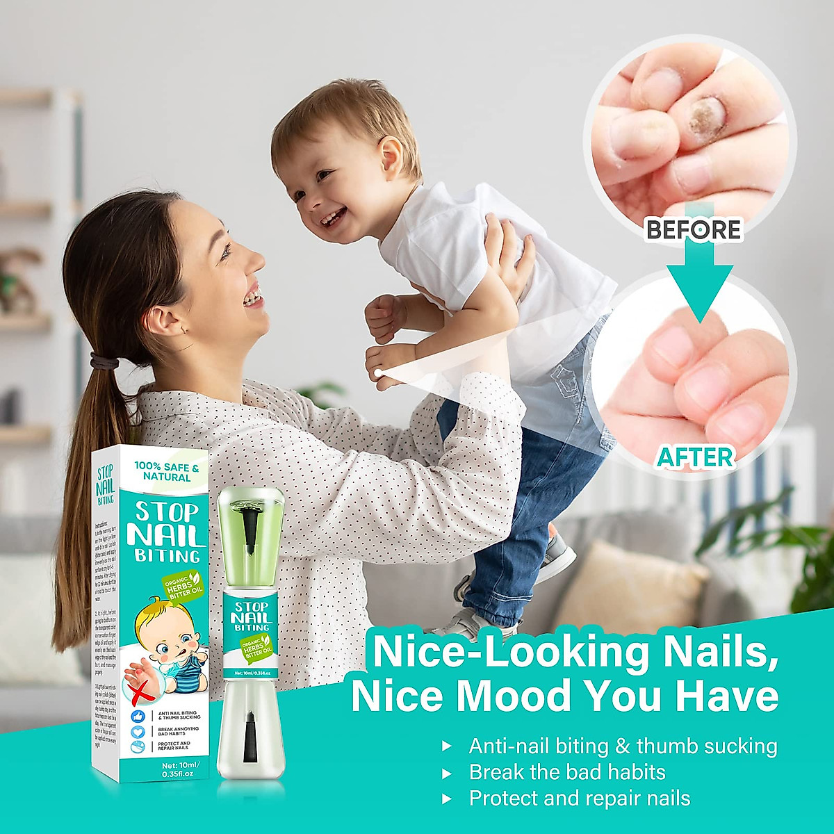 Nail Biting Treatment for Kids,100% Natural Kid Safe Bitter Taste Deterrent,No Bite Nail Polish for Stop Thumb Sucking