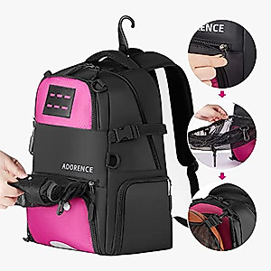 adorence Basketball Backpack with Shoe Compartment(Ball Net, Water Resist) Soccer Bag/Volleyball Backpack- RoseRed