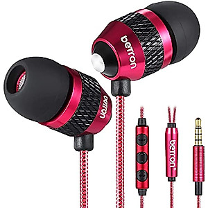 Betron B25 in-Ear Headphones Earphones with Microphone and Volume Controller, Noise Isolating Earbud Tips, 3.5mm Head Phone Jack (Red)