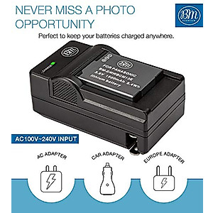 BM Premium 2 Pack of DMW-BCM13E Batteries and Charger for Panasonic Lumix DC-TS7,DMC-FT5A, LZ40, TS5, TS6, TZ37, TZ40, TZ41, TZ55, TZ60, ZS27, ZS30, ZS35, DMC-ZS40, DMC-ZS45, DMC-ZS50 Digital Cameras