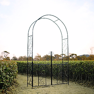 Better Garden Steel 7'5'' High x 4'2'' Wide Garden Arch with Gate, Garden Arbor for Various Climbing Plant, Outdoor Garden Lawn Backyard
