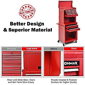 Goplus 6-Drawer Rolling Tool Chest, 3-in-1 Tool Box Organizer w/ Auto Locking System & Lockable Wheels & Sliding Drawers & Detachable Top, Tool Storage Cabinet for Garage Workshop, Red