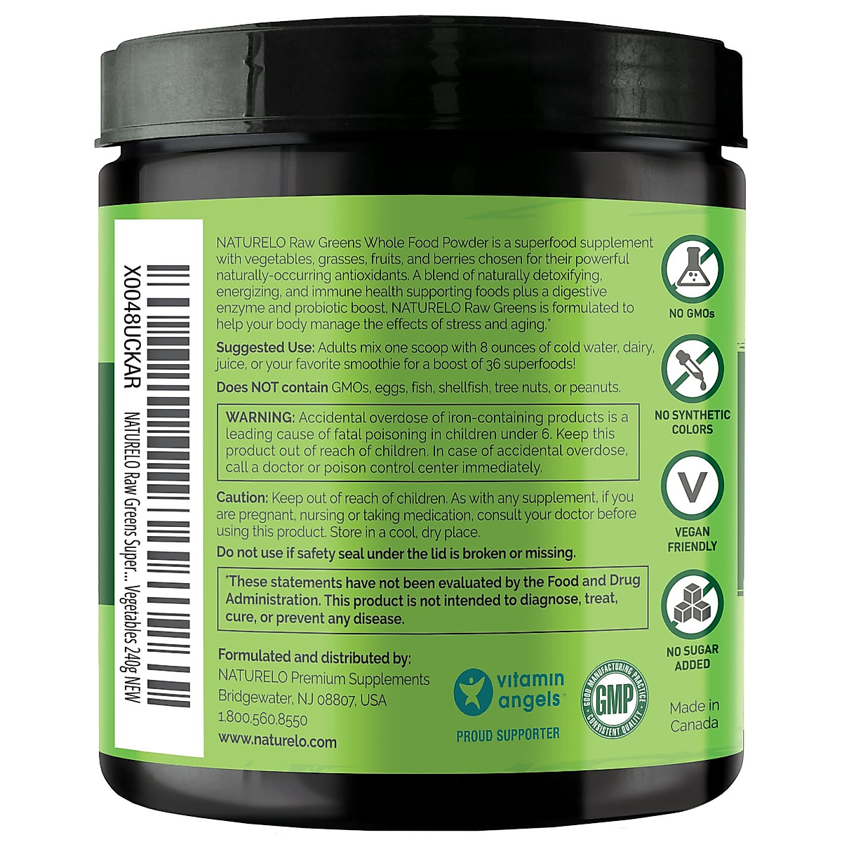 NATURELO Raw Greens Superfood Powder - Unsweetened - Boost Energy, Detox, Enhance Health - Organic Spirulina - Wheat Grass - Whole Food Nutrition from Fruits & Vegetables - 240 Grams