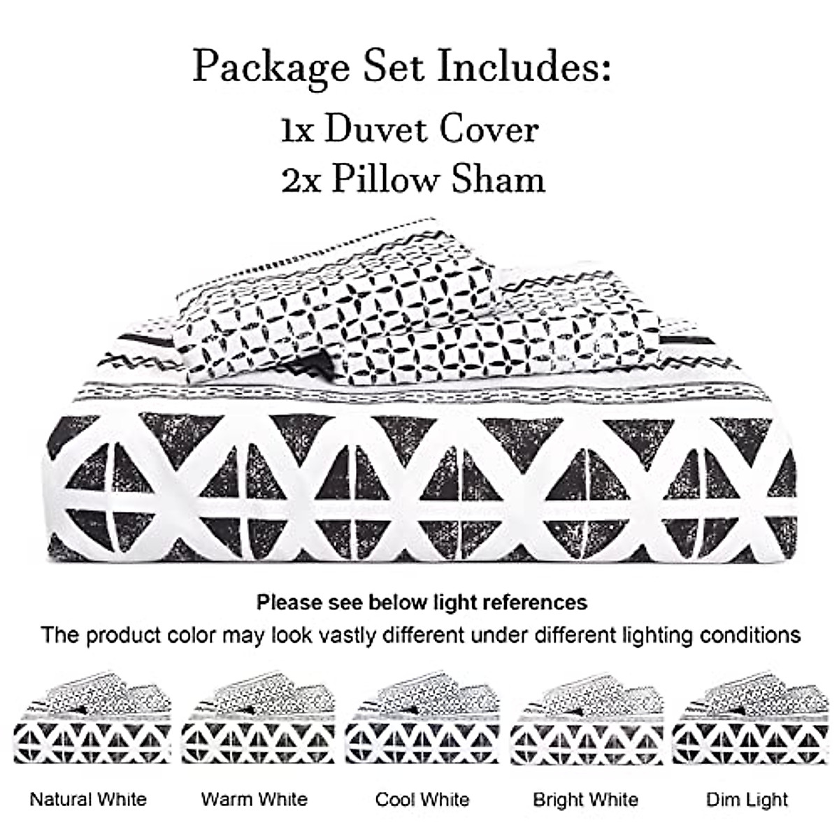 PHF Ultra Soft Boho Duvet Cover King Size, Printed Bedding Set 3 Pieces, Comfy Farmhouse Pattern Duvet Cover Set with 2 Pillow Shams, Zipper Closure and 8 Ties, 104"x90", Black & White