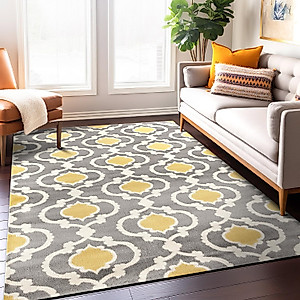 Rugshop Moroccan Trellis Contemporary Perfect for high Traffic Areas of Your Living Room,Bedroom,Home Office,Kitchen Area Rug Gray/Yellow 5'3" x 7'3"
