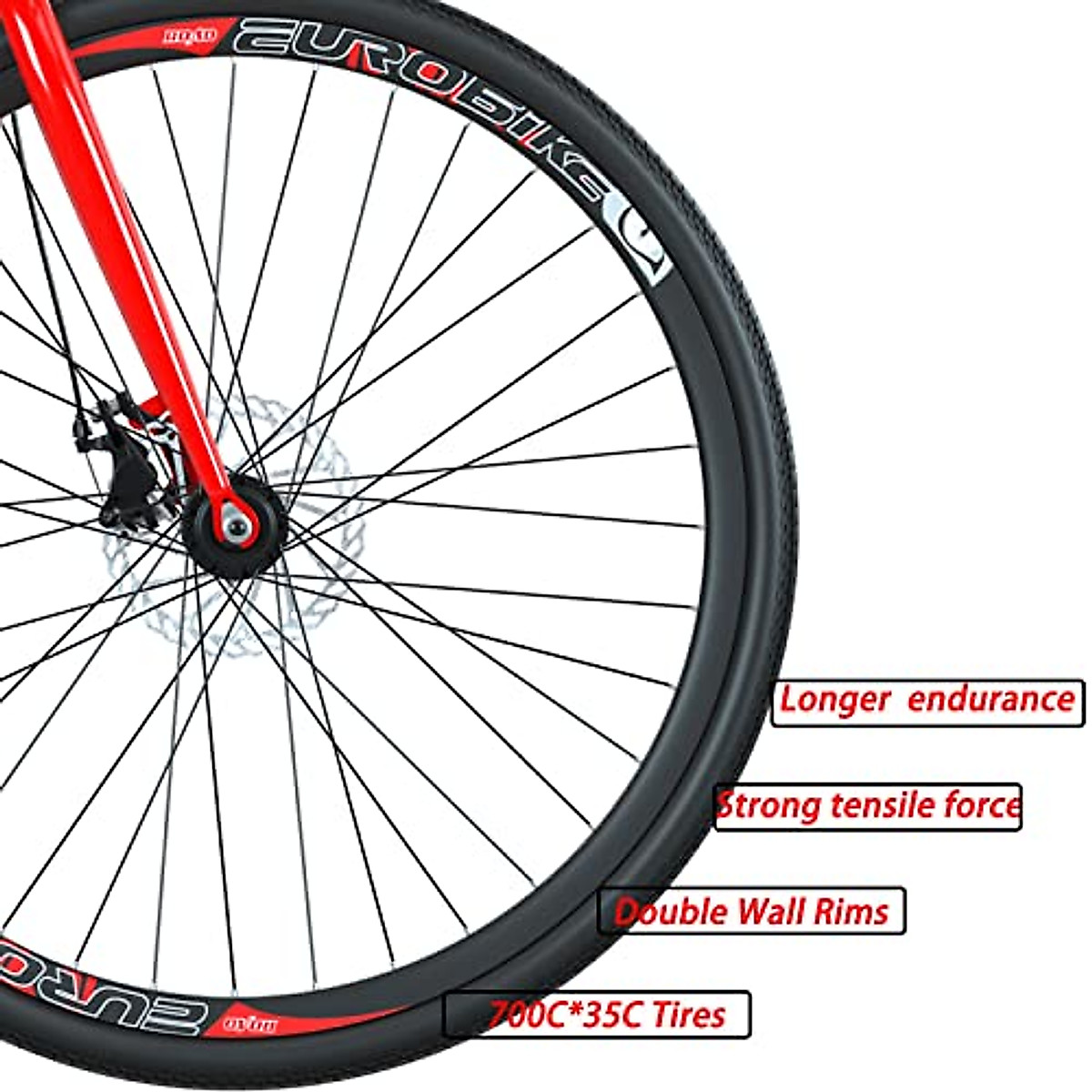 EUROBIKE Road Bike,21 Speed Bicycle with Disc Brake,700C Wheels Road Bikes for Men or Women,49cm/54cm Frame for Adult Cycling Bicycle (XC580 Red, 54cm Frame)